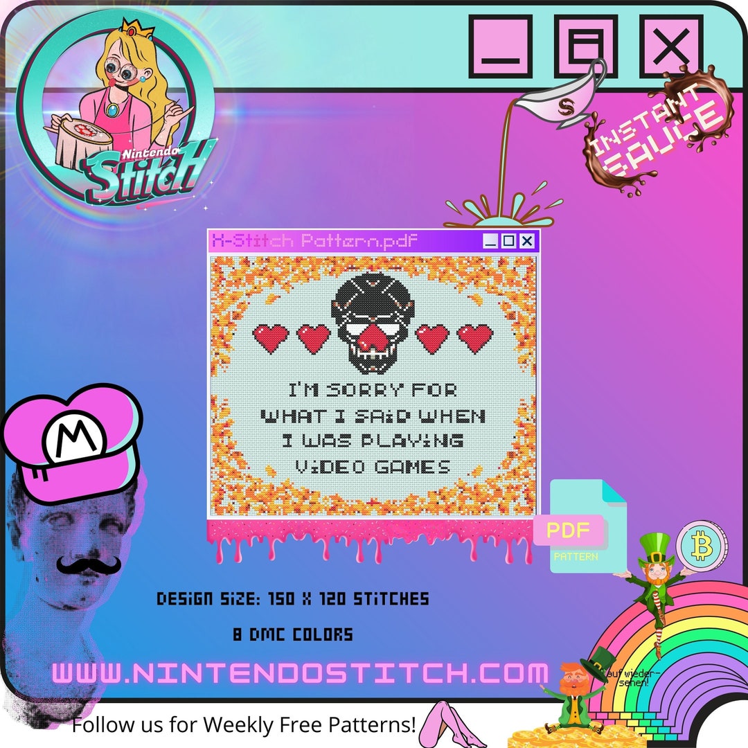 Gamer Cross Stitch Pattern | Video Game Xstitch Pattern Kit | Arcade ...