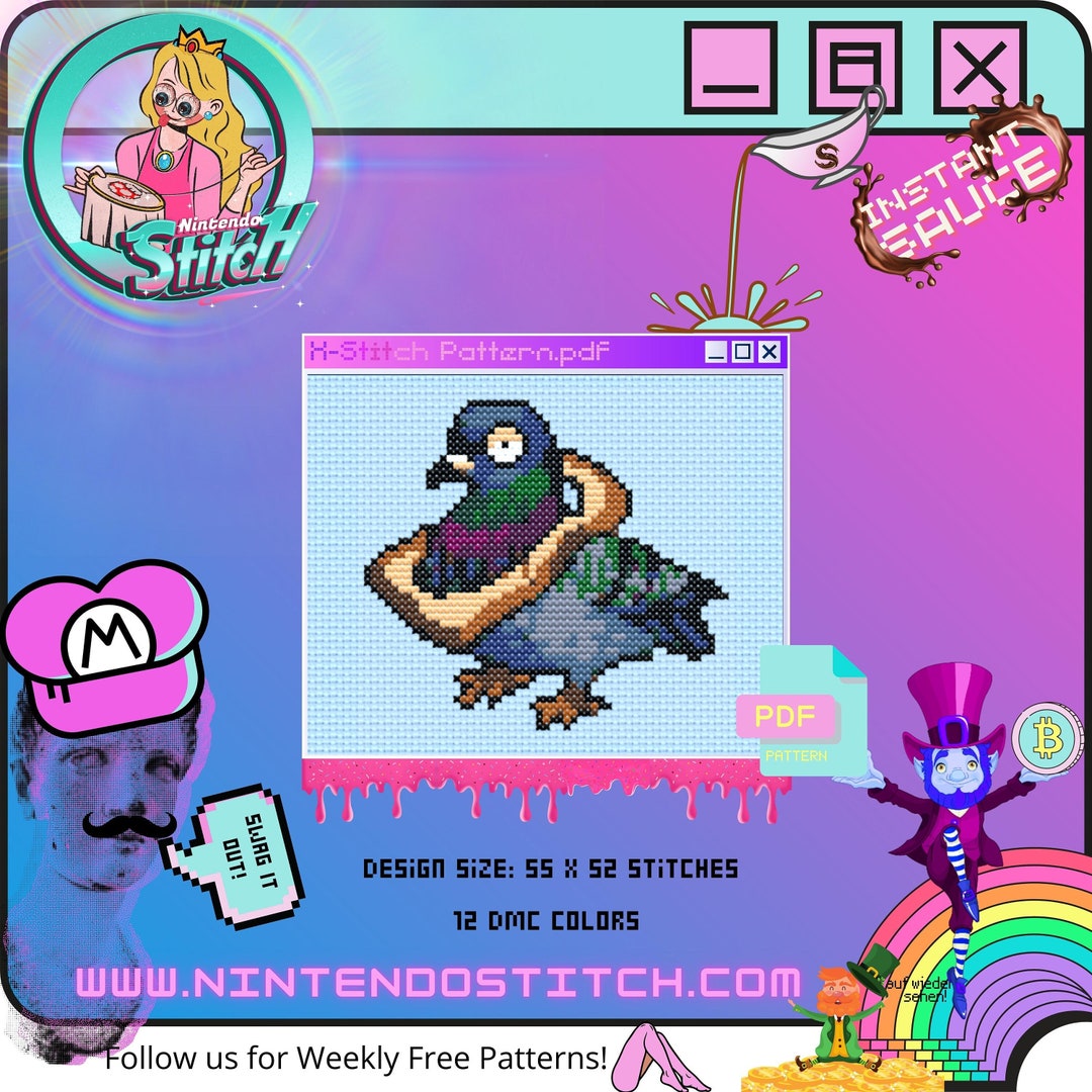 Swag Pigeon Bread Cross Stitch Pattern | Meme Xstitch Pattern Kit ...