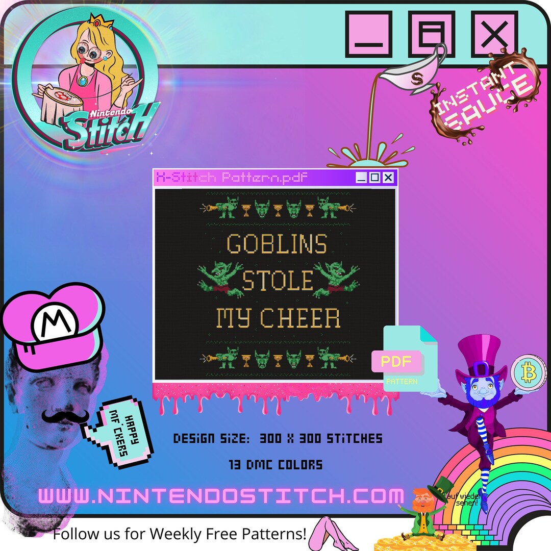 Goblins Stole My Cheer Cross Stitch Pattern Meme Xstitch Pattern Kit ...