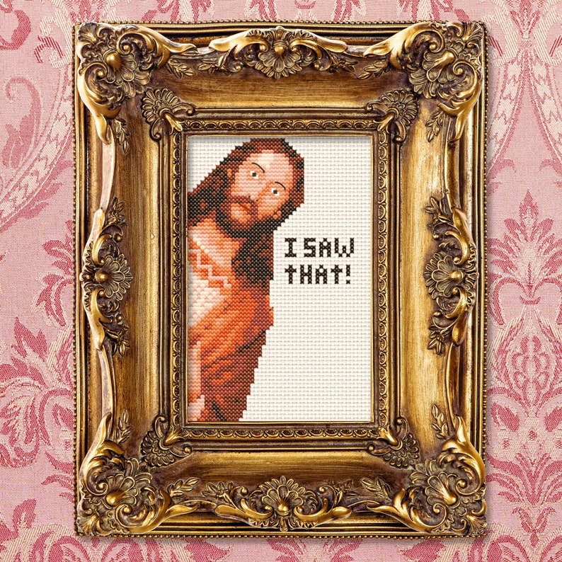 Peeking Jesus Cross Stitch Pattern Modern Xstitch I Saw That Jesus ...