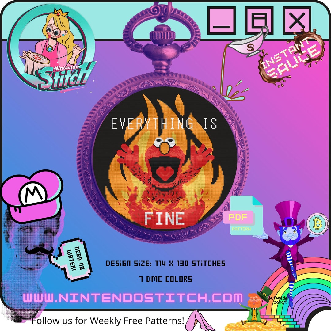 Elmo Everything is Fine Cross Stitch Pattern Don't Care Xstitch Pattern ...