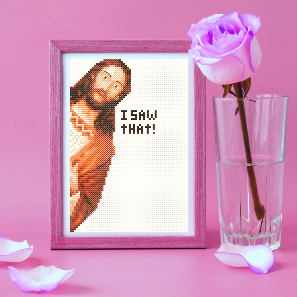 Peeking Jesus Cross Stitch Pattern Modern Xstitch I Saw That Jesus ...