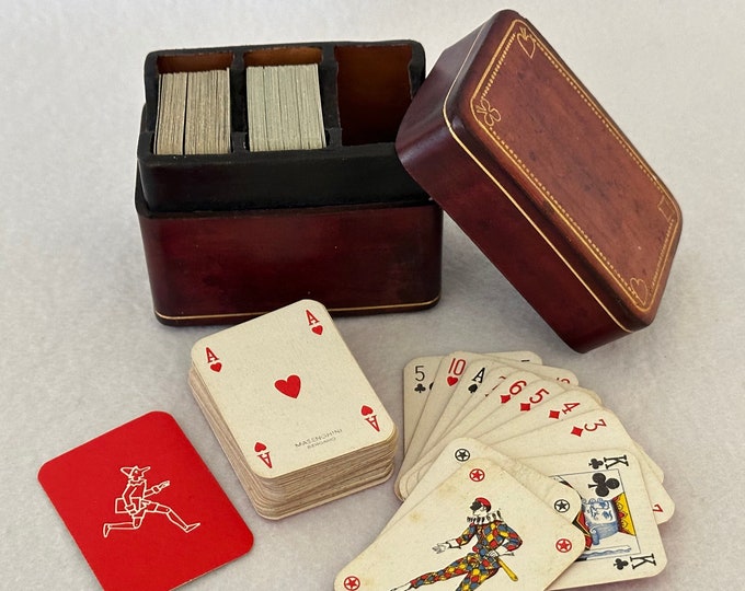 Miniature Playing Card Decks and Leather Card Holder, Vintage Card Case ...