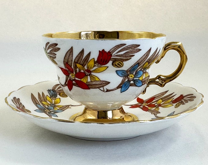 Rosina Gold Pedestal Cup and Saucer, Mid Century Fine English Bone ...