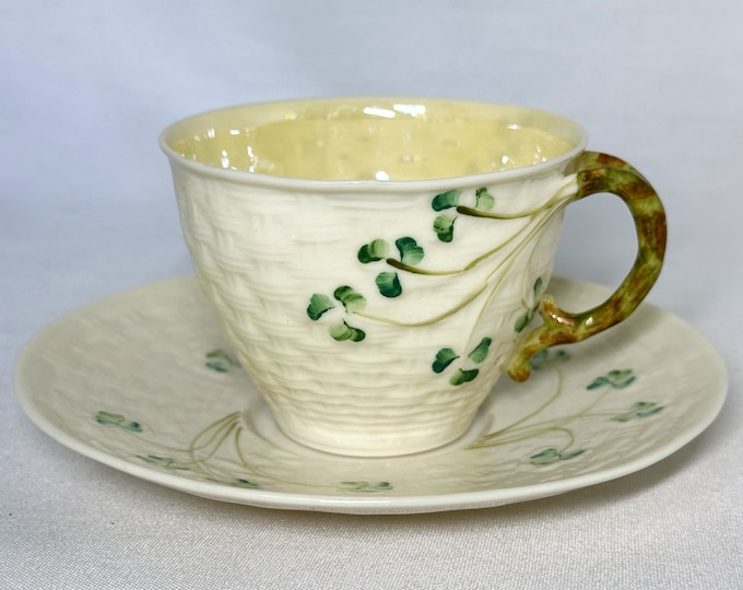 Belleek Classic Shamrock Cup and Saucer, 1960's Fine Parian China Made ...
