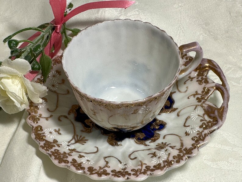 Antique Espresso Cup and Saucer Blue and Gold Porcelain - Etsy