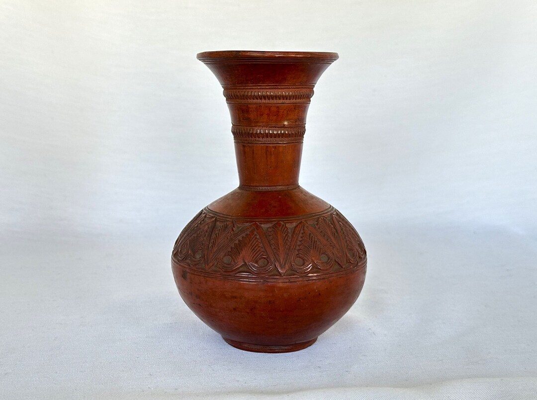 Tophane Vase, 19th C. Ottoman Burnished Red Terracotta 6" Flare Trumpet ...