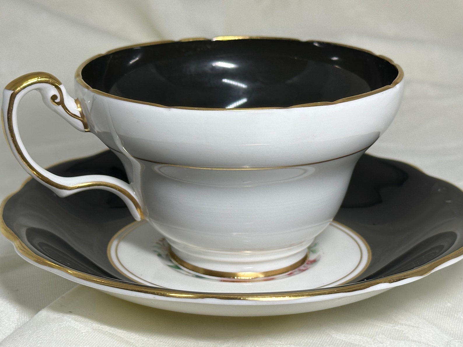 Black Floral Cup and Saucer by EB Foley Black Teacup With - Etsy