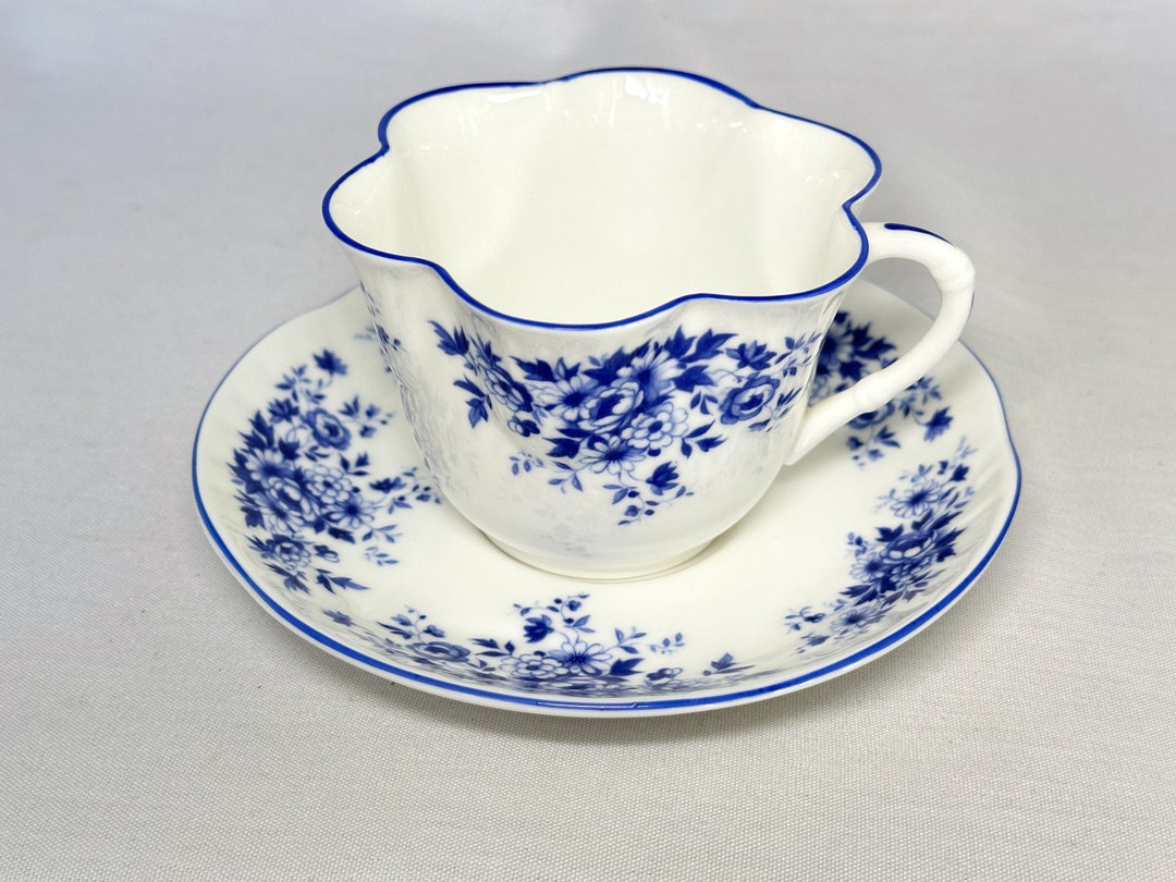 Petite Blue English Cup and Saucer by Crown Staffordshire , Vintage ...