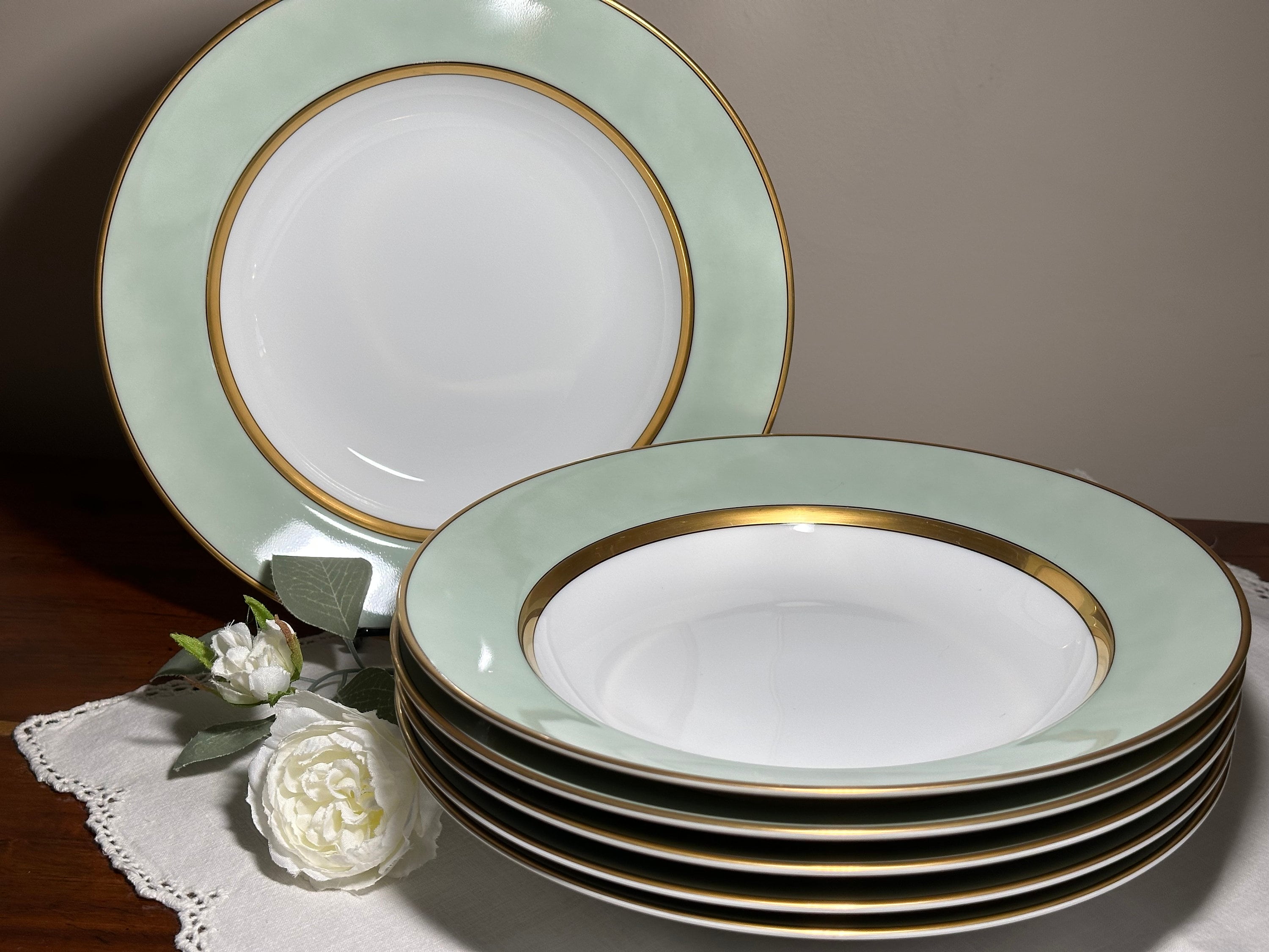 Fitz & Floyd Renaissance Mint Green Large Rim Soup Bowl 6 Available ...