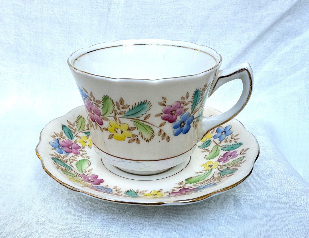 Antique Floral Teacup and Saucer: 1930s E. Brain Bone China - Etsy