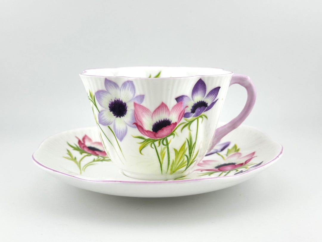 Shelley Wind Flower Tea Cup, Dainty Shape Cup and Saucer English Fine ...