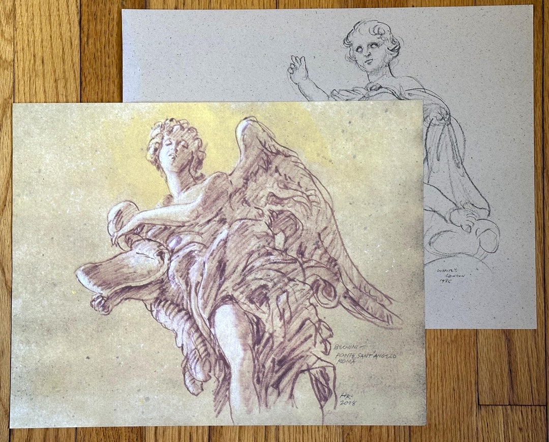 Set of 2 Henry Koehler Drawings: Bernini Sculpture & White’s London ...