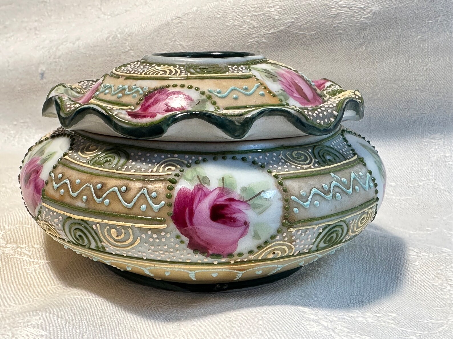 Antique Nippon Hair Receiver Pink Roses Moriage Decorated - Etsy