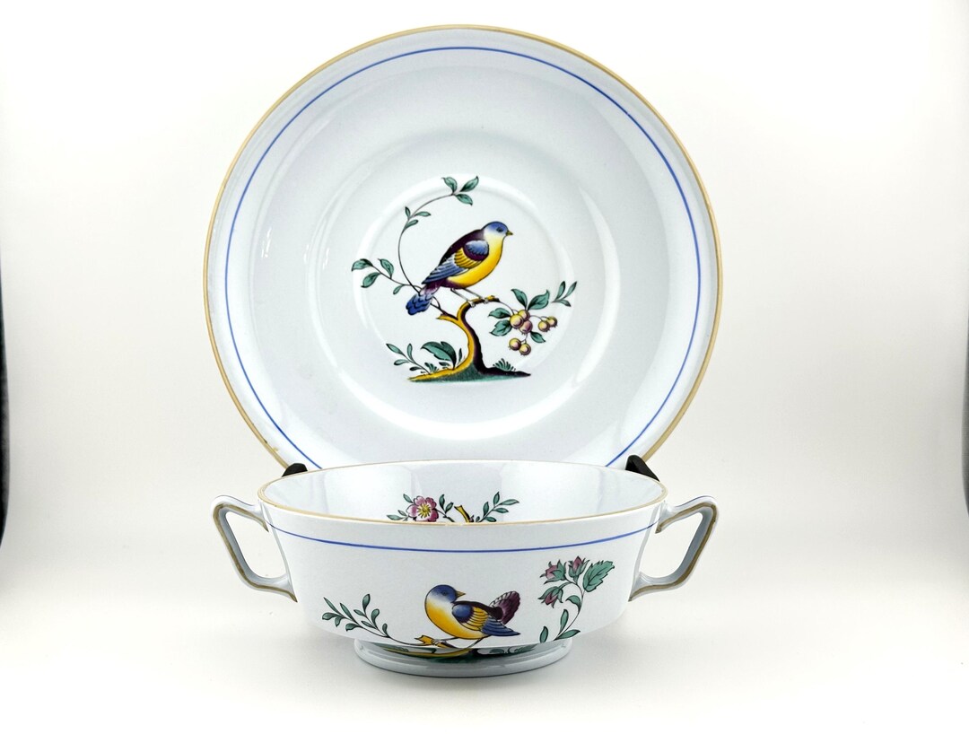 Spode Queen’s Bird Cream Soup Bowl & Saucer – Y4973 Two Handled Bowl W ...