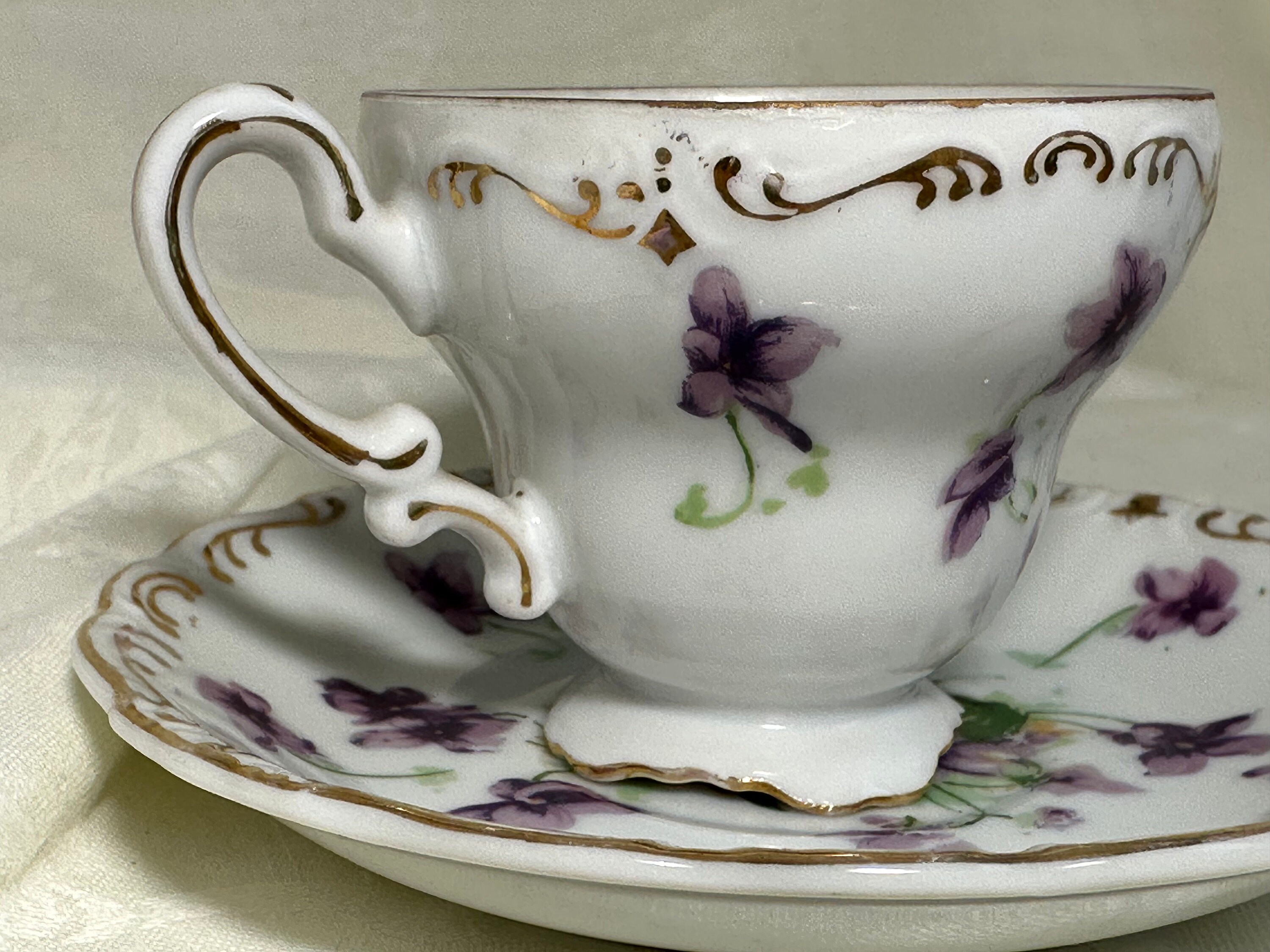 Purple Violets Demitasse Cup and Saucer Small Cup and Saucer - Etsy