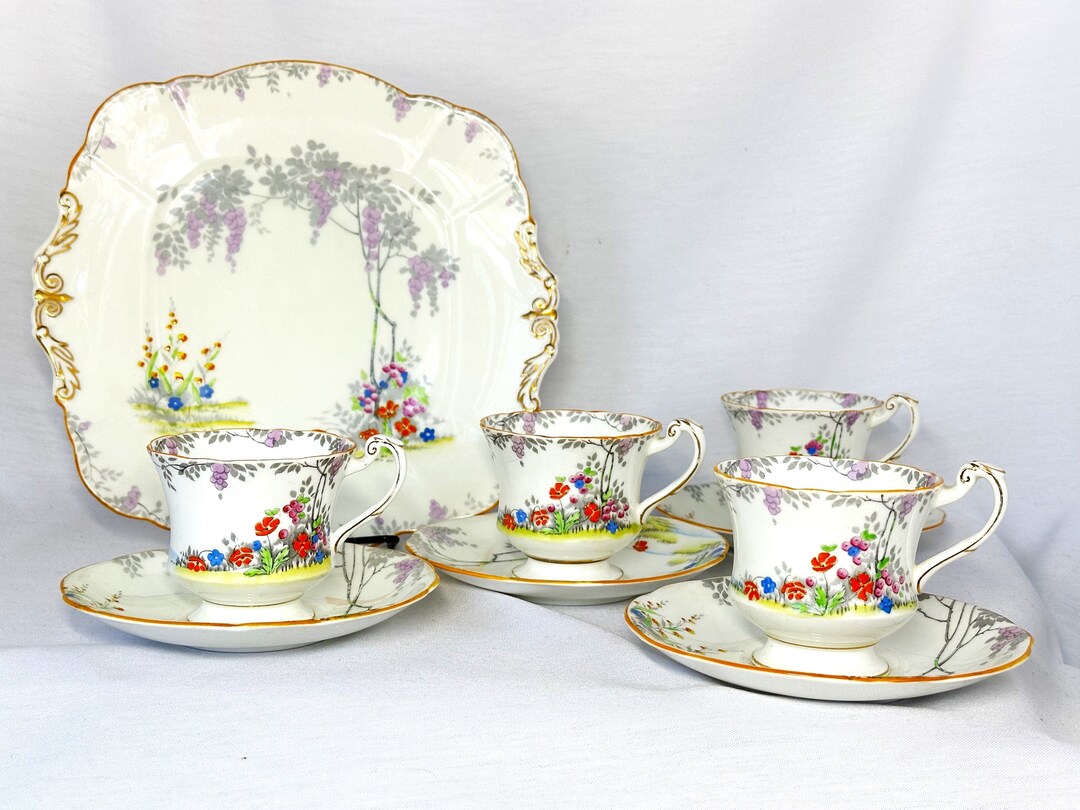 Charming 1920's Paragon Tea Set - Art Deco 9 Piece Cups and Plates ...