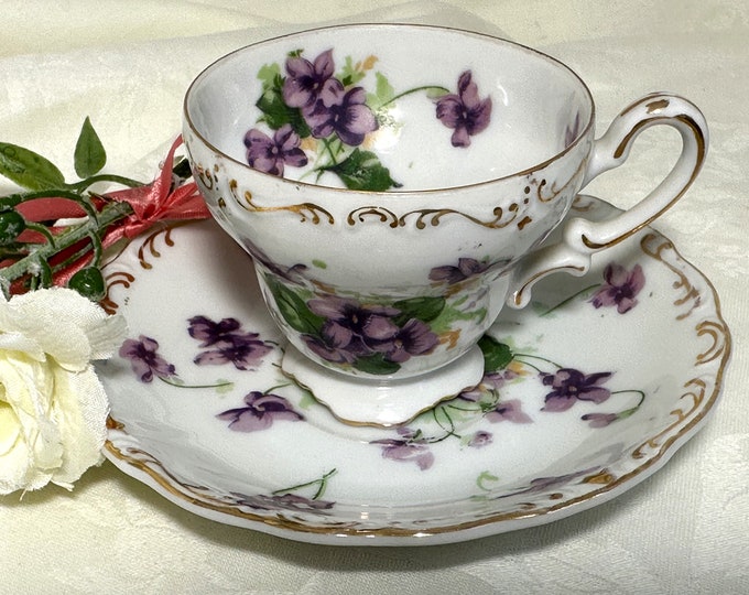 Purple Violets Demitasse Cup and Saucer - Small Cup and Saucer W ...