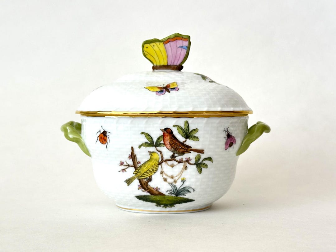 Herend Rothschild Bird Bon Bon Lidded Dish - Birds and Butterflies Two ...