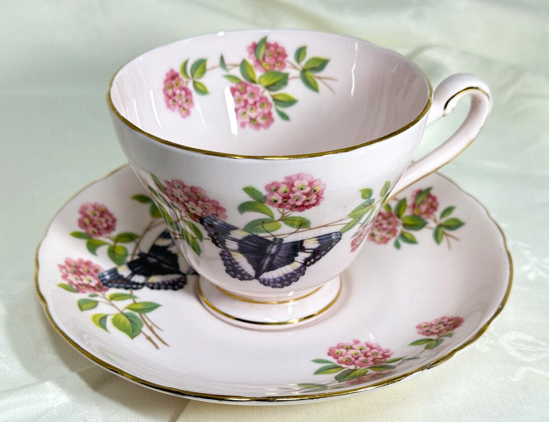 June Glory Cup and Saucer by Tuscan Teacup With Butterfly and Flowers ...