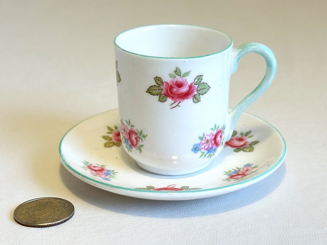 Shelley Miniature Cup and Saucer, Rosebud Green Trim, Canterbury Shape ...