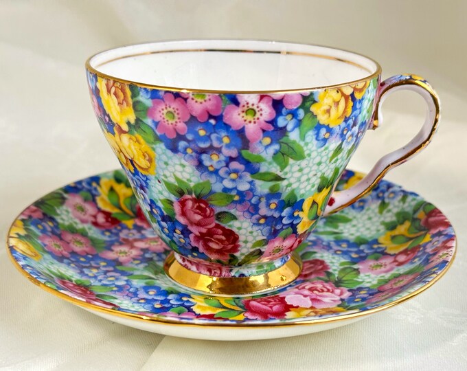 Floral Chintz Cup and Saucer by Royal Winton - Multicolor Julia Pattern ...