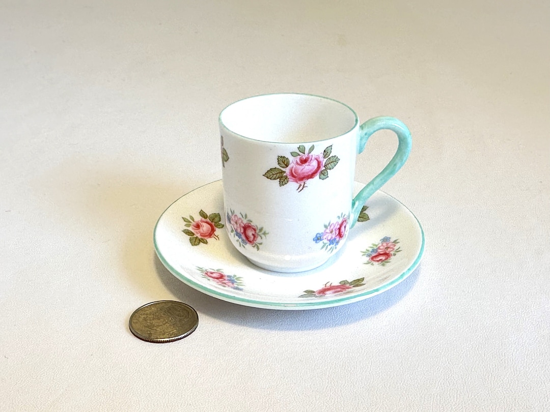 Shelley Miniature Cup and Saucer, Rosebud Green Trim, Canterbury Shape ...