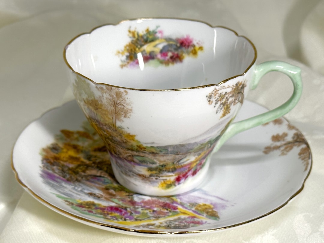 Shelley Heather Pattern Cup and Saucer, New Cambridge Shape Landscape ...