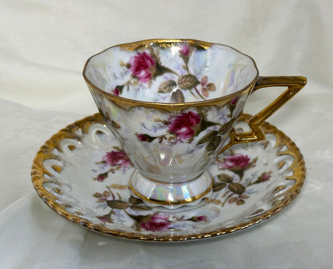 Art Deco Style Lusterware Cup & Saucer by Royal Sealy Footed - Etsy