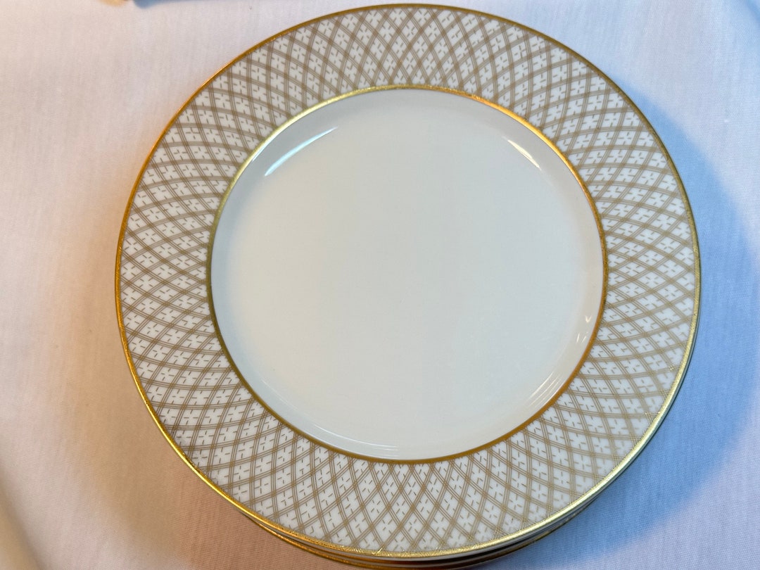 Fitz & Floyd Dynasty Buff Salad Plates, Gold Crosshatch Pattern FF40 ...