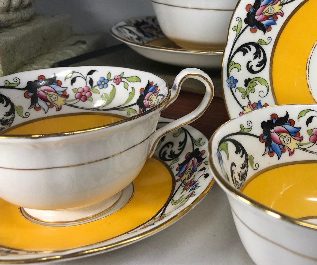 Yellow Cup and Saucer by Aynsley, Rare Mustard Yellow Bone China Tea ...