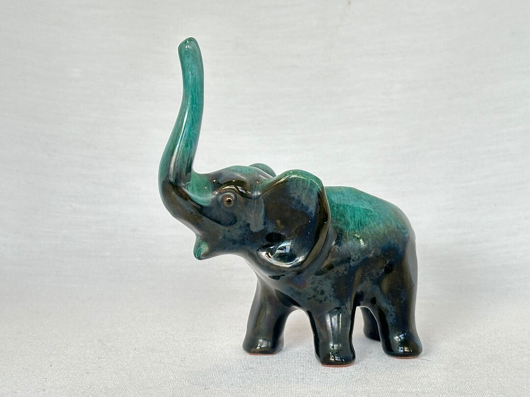 Elephant Figurine by Blue Mountain Pottery, 4 Vintage Green Glazed ...
