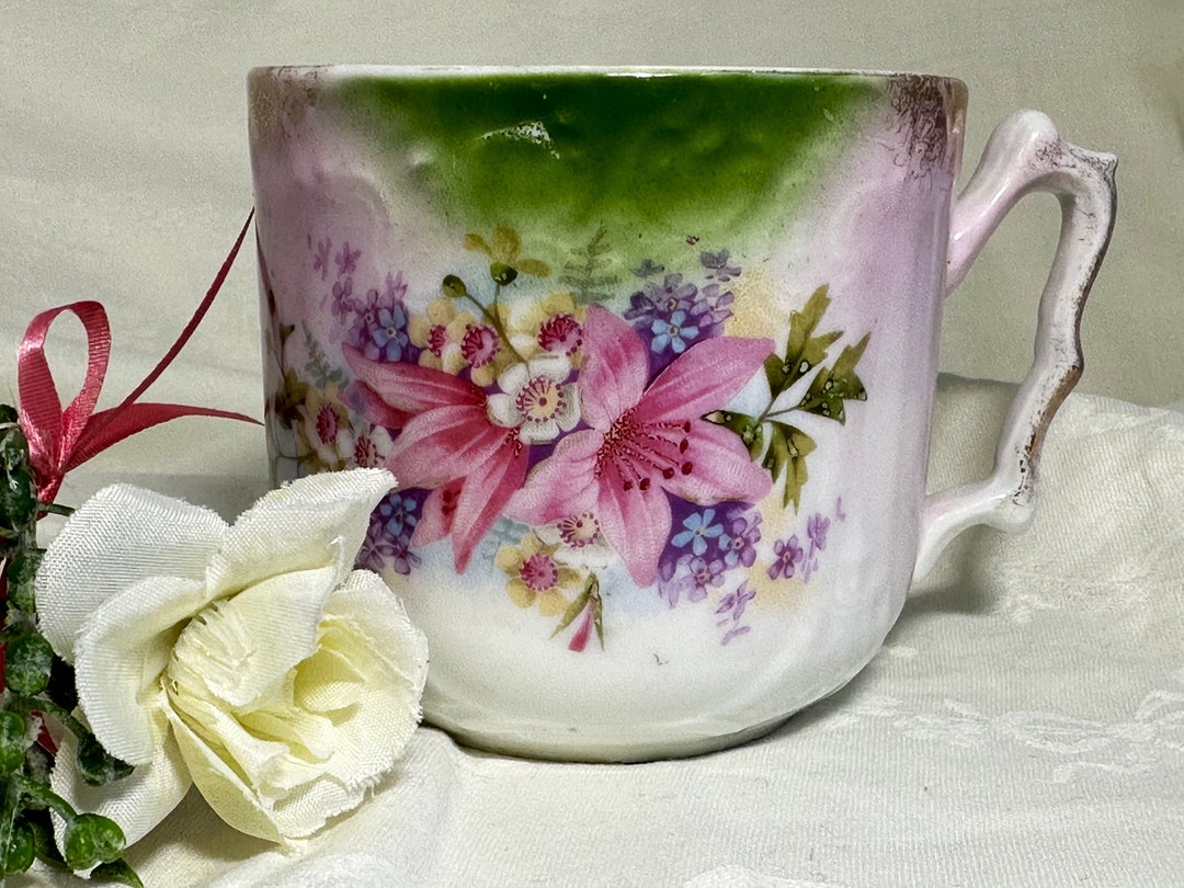 Victorian Mustache Cup - Antique Cup for Mustaches - Floral Porcelain ...