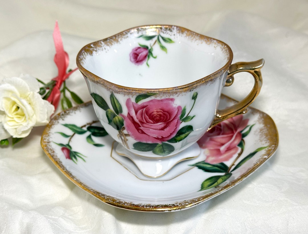 Octagon Rose Teacup by Royal Sealy Teacup W/ Pink Roses 8 Sided ...
