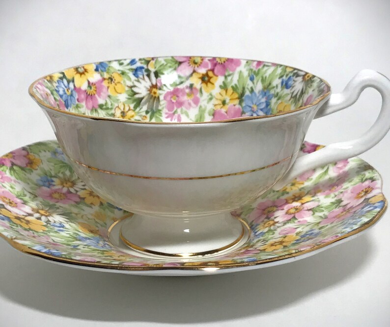 Floral Chintz Cup and Saucer by Rosina English Fine Bone - Etsy