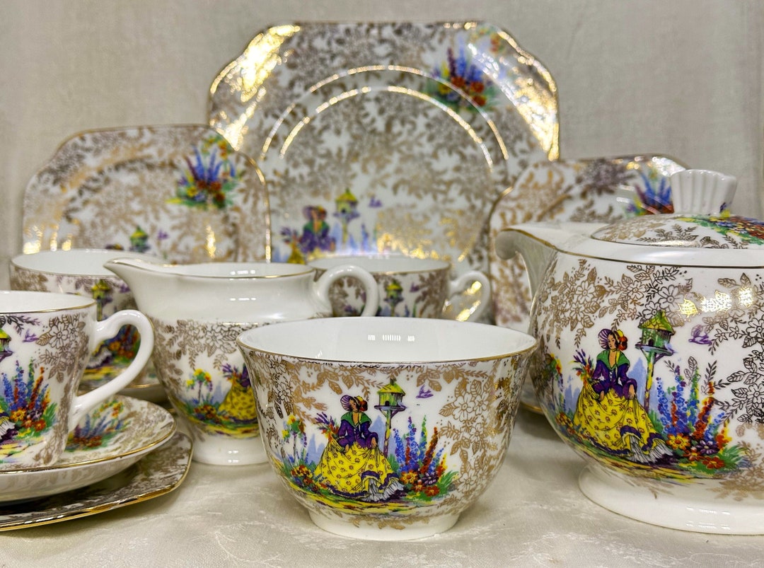 Crinoline Lady Bone China English Tea Set by Colcough, Pattern 7130 ...
