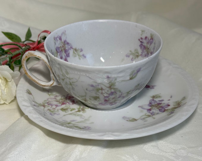Antique Limoges Cup and Saucer - Theodore Haviland Limoges Lavender ...
