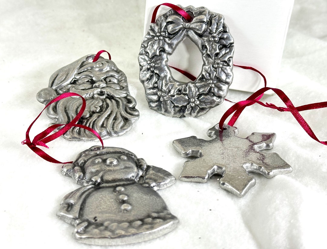 Pewter Tree Ornaments, Set of 4 Pewtarex, Handmade Metalwork Vintage ...