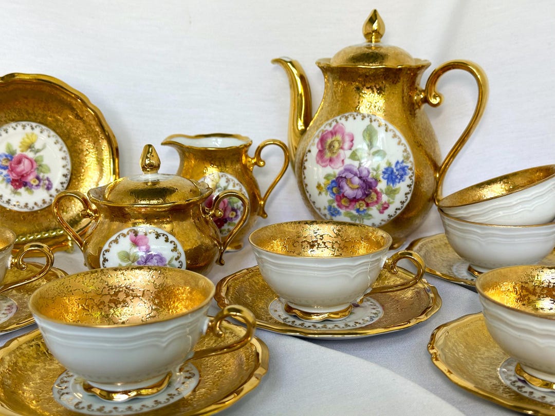 Gold Demitasse Set, 1950's German Tea Service for Six, Marie Luise by ...