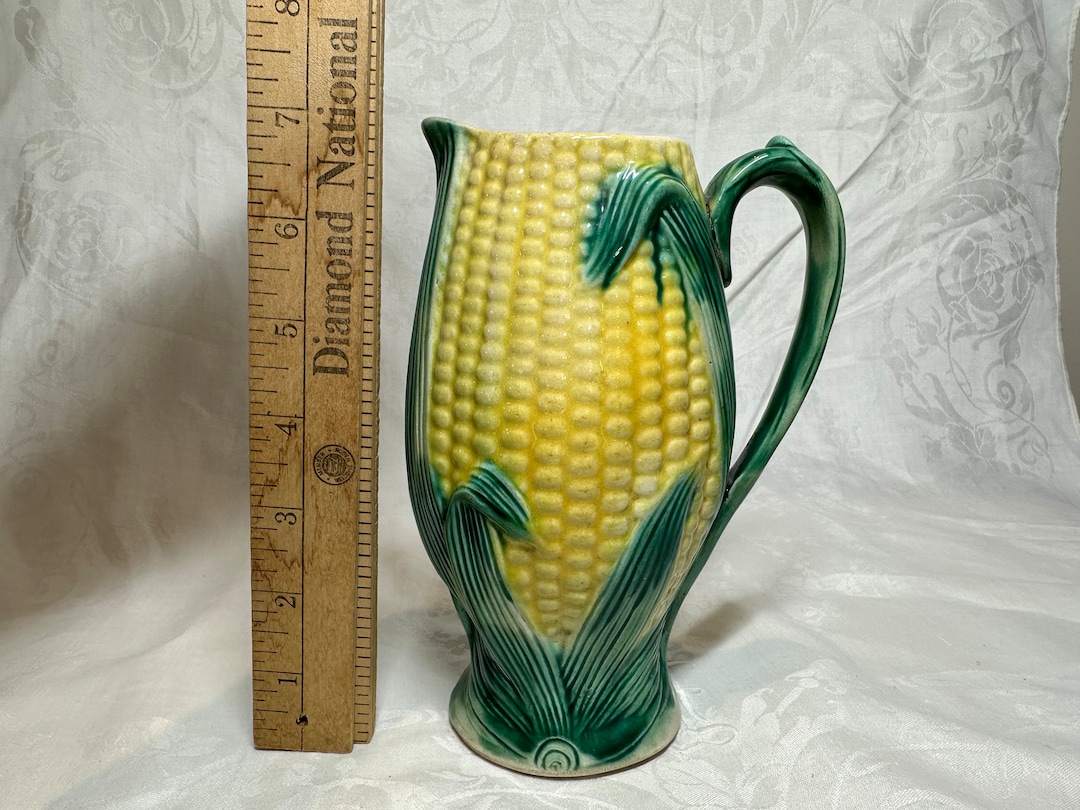 English Majolica Corn Pitcher 19th Century Glazed Corn Pitcher 7 Tall ...