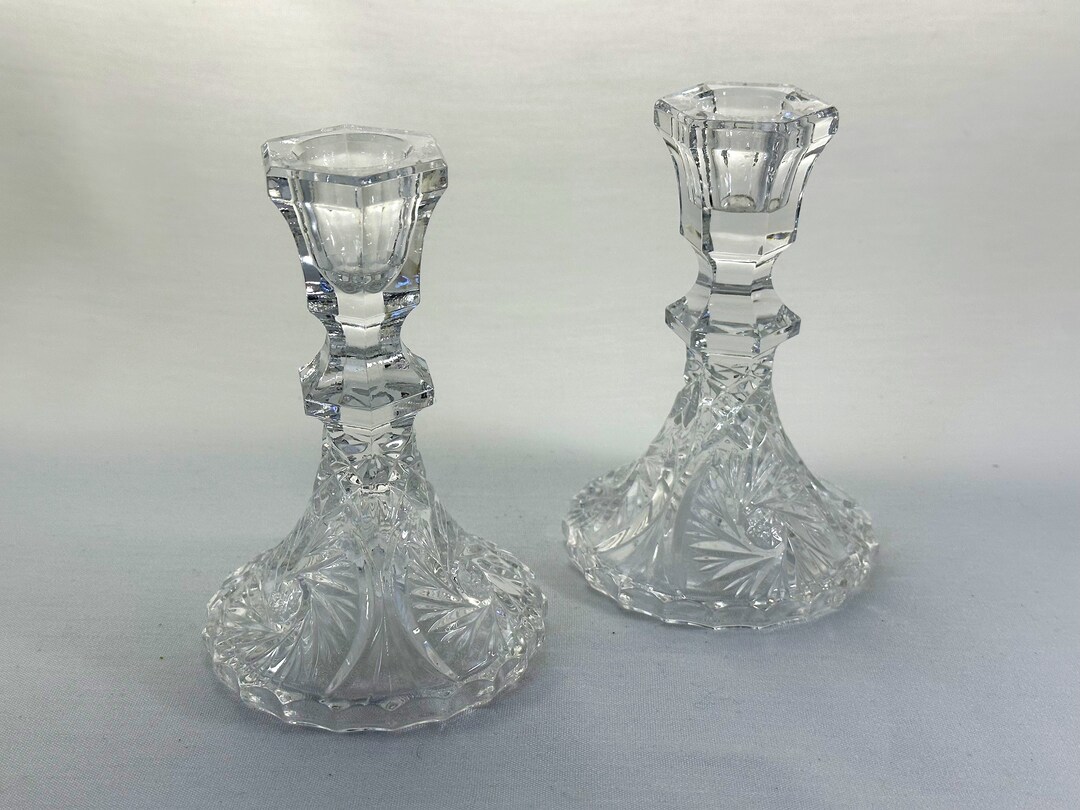 German Crystal Candlestick Pair by Anna Hutte, Vintage Lead Crystal ...