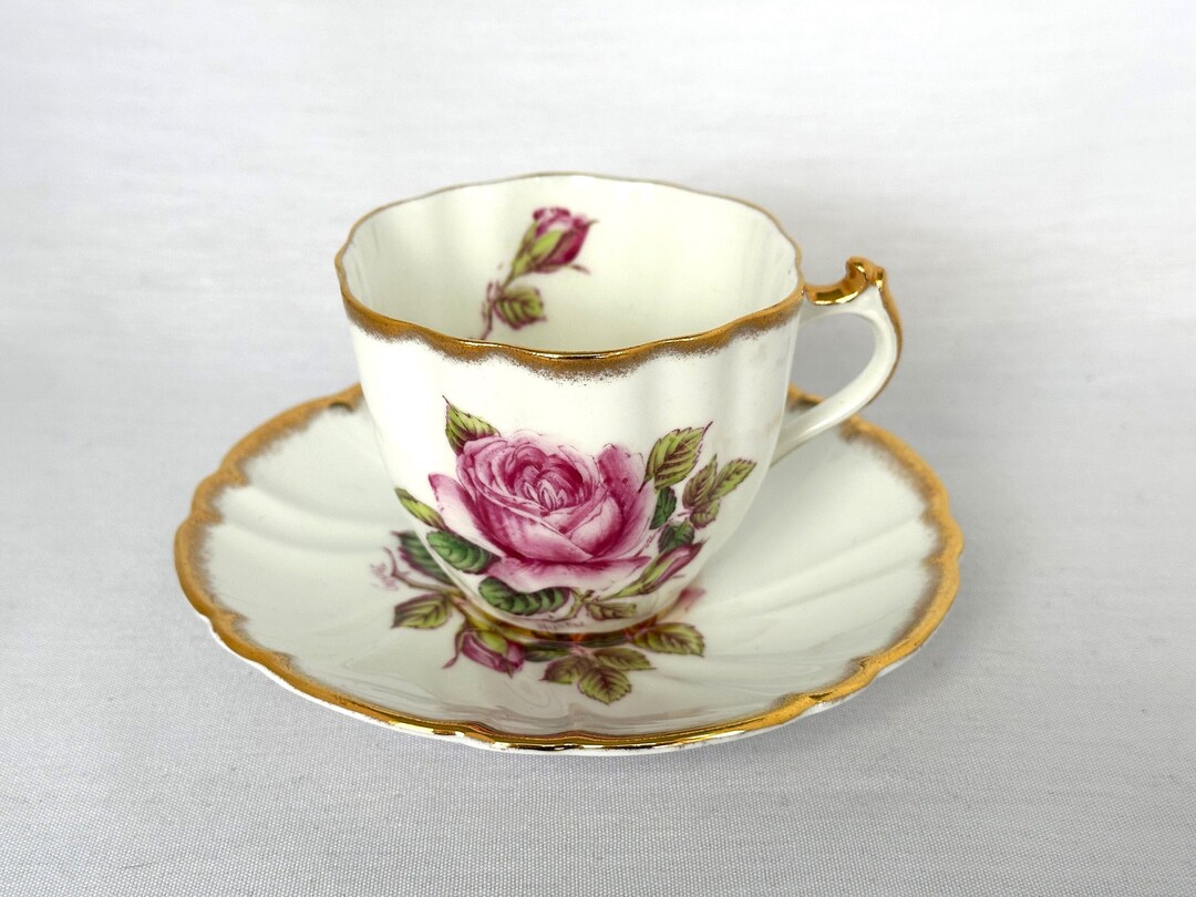 Vintage Pink Rose Cup and Saucer, Fine Victorian English Bone China ...
