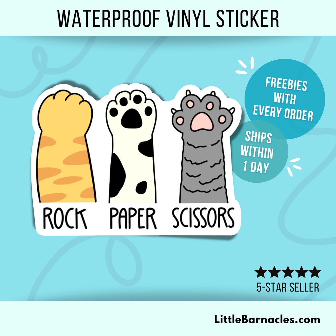 Rock Paper Scissors Sticker Funny Cat Sticker Cat Lover Waterproof ...