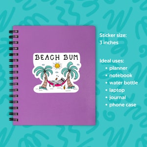 Beach Bum Sticker Waterproof Vinyl Funny Cat Sticker Gift Cat Lover ...