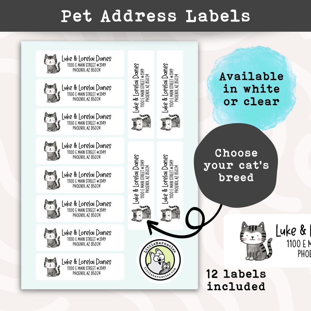 Custom Cat Breed Address Labels • Personalized Return Address Stickers ...