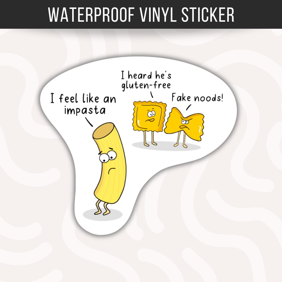 Funny Impasta Gluten Free Sticker • Celiac Disease Humor Decal • Food ...