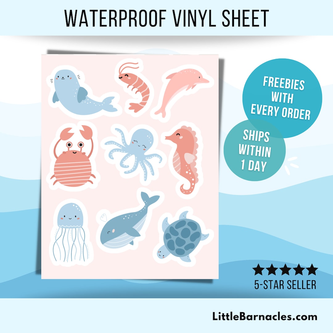 Mini Sea Creature Sticker Sheet Waterproof Vinyl Cute Aquarium Fish ...