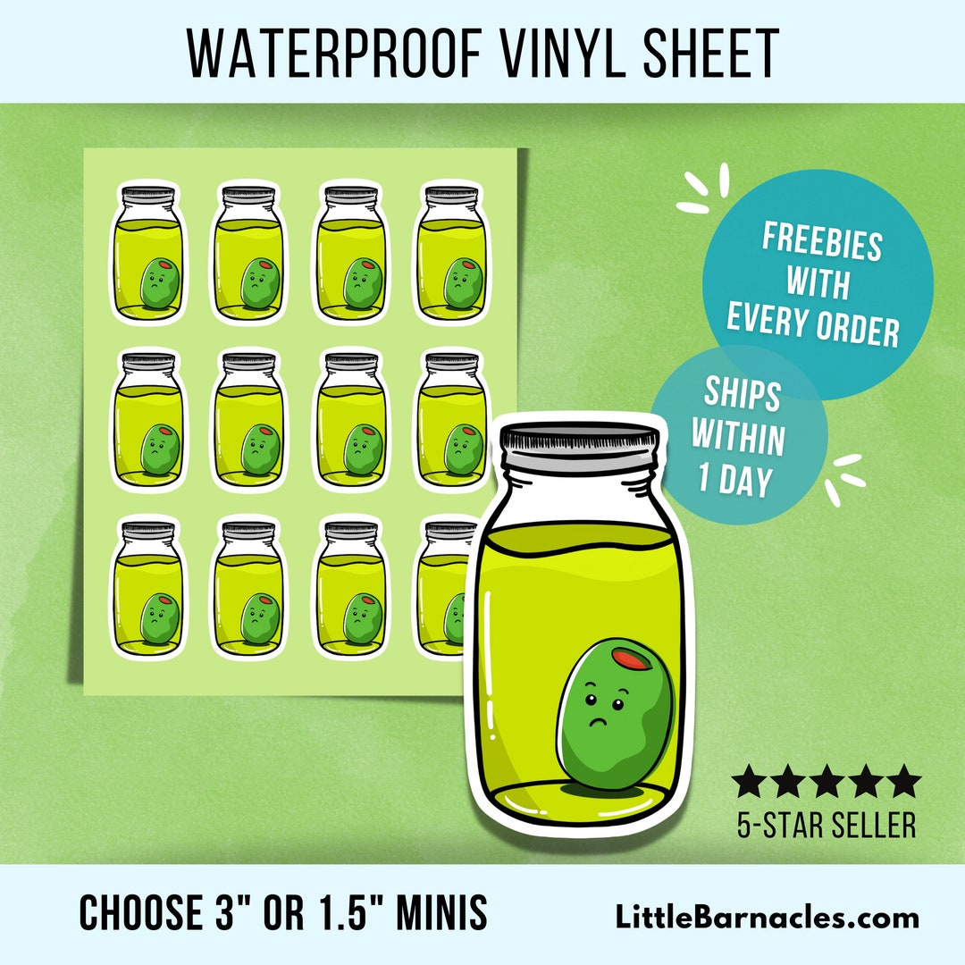 Mini Olive Sticker Sheet for Pickle Lover Waterproof Vinyl Small ...