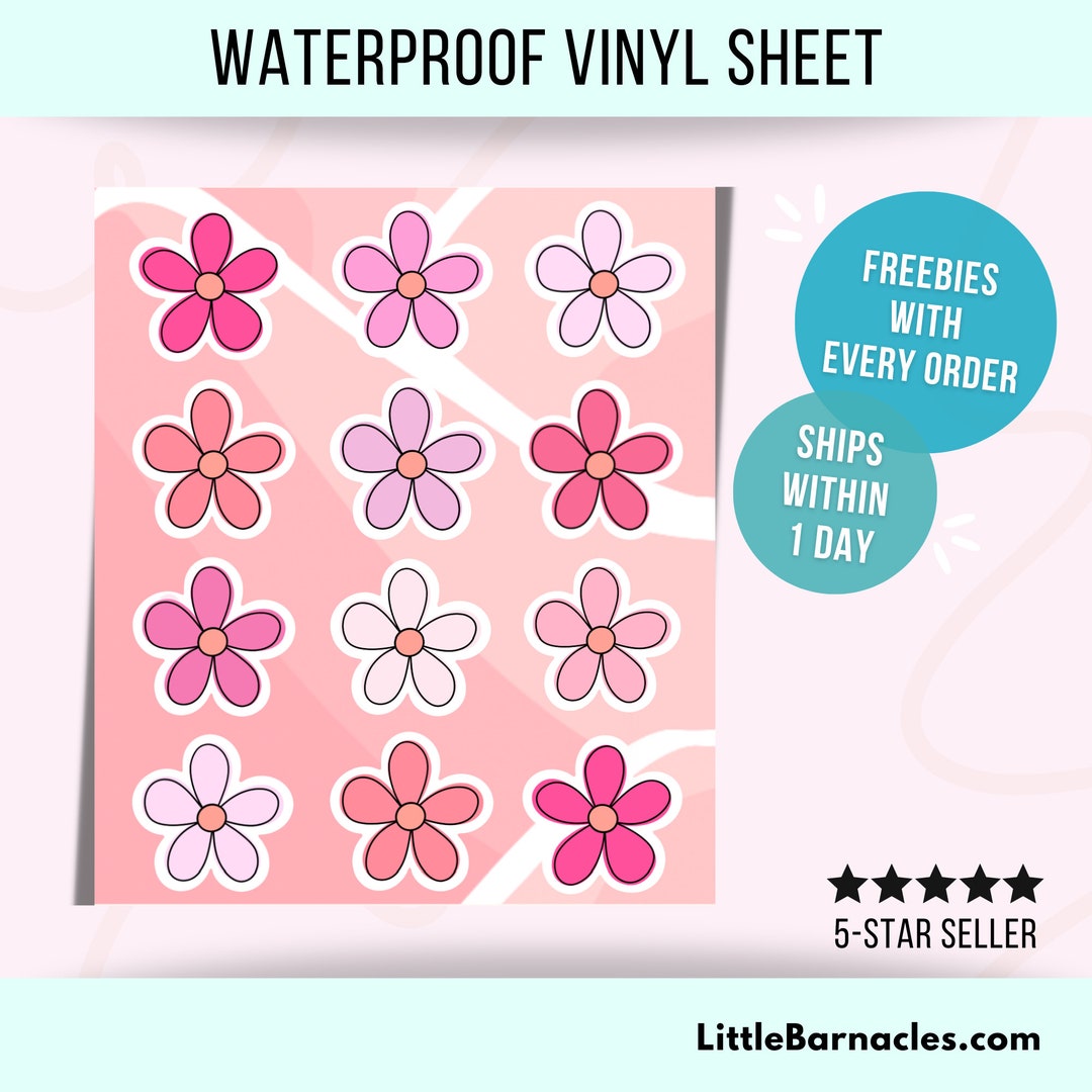 Mini Pink Flower Sticker Sheet Waterproof Vinyl Cute Small Flower ...