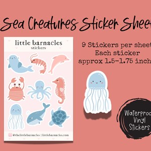 Mini Sea Creature Sticker Sheet Waterproof Vinyl Cute Aquarium Fish ...